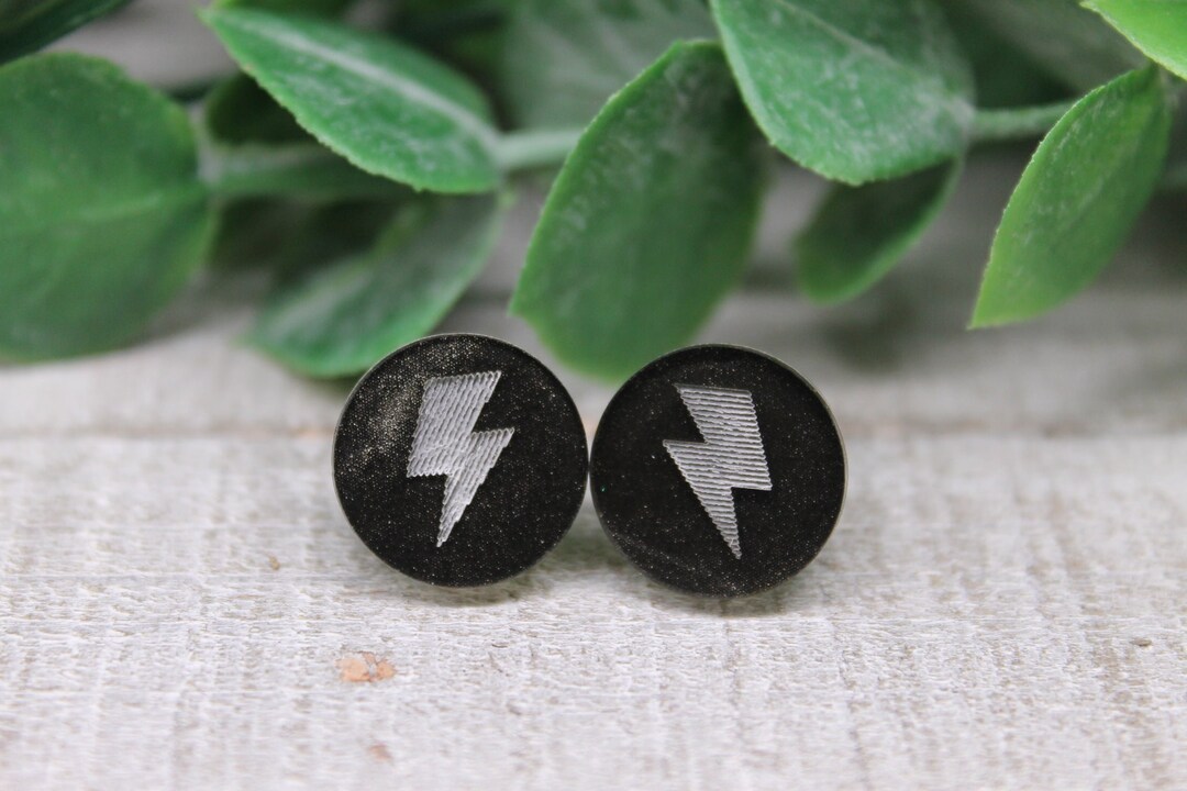 Hp Lightning Bolt on Black & Gold Marble Resin Stud - Etsy
