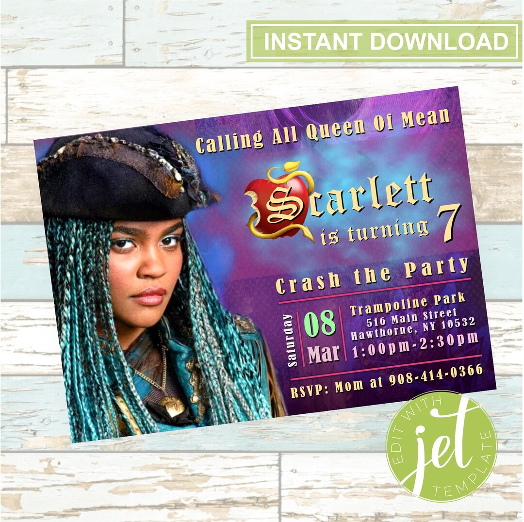 Editable Descendants Uma Birthday Invitation - Party Printable ...