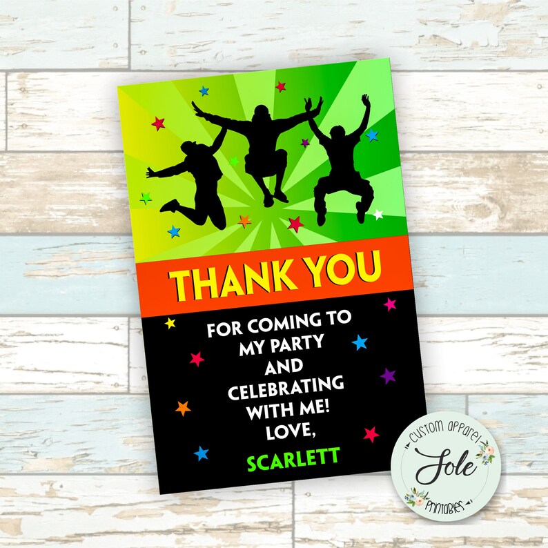 Trampoline Park Birthday Thank You Card- Jump Invitation, Trampoline ...