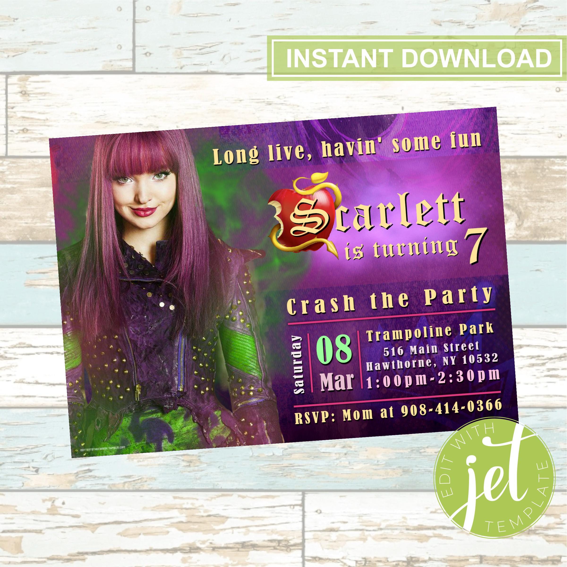 Editable Descendants Mal Birthday Invitation - Party Printable Invite ...