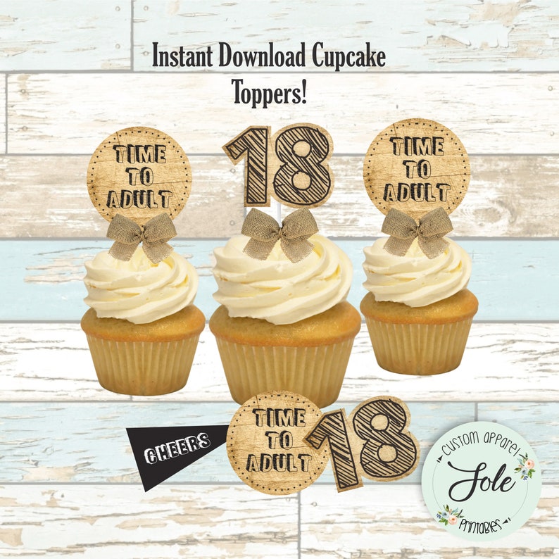 18th Years Old Birthday Cupcake Toppers Digital File | Etsy