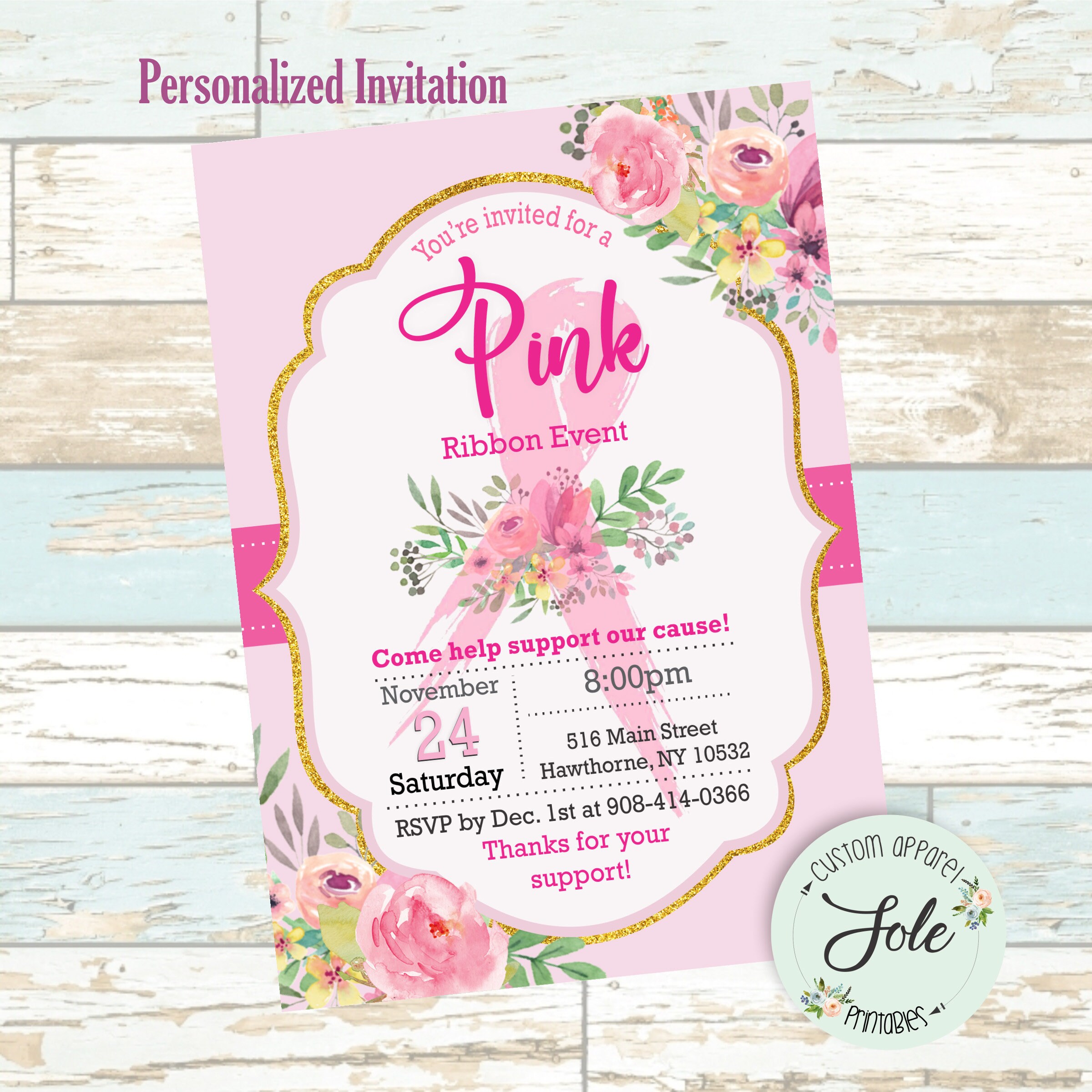 Pink Ribbon Fundraising Event Invitation-digital File NO - Etsy