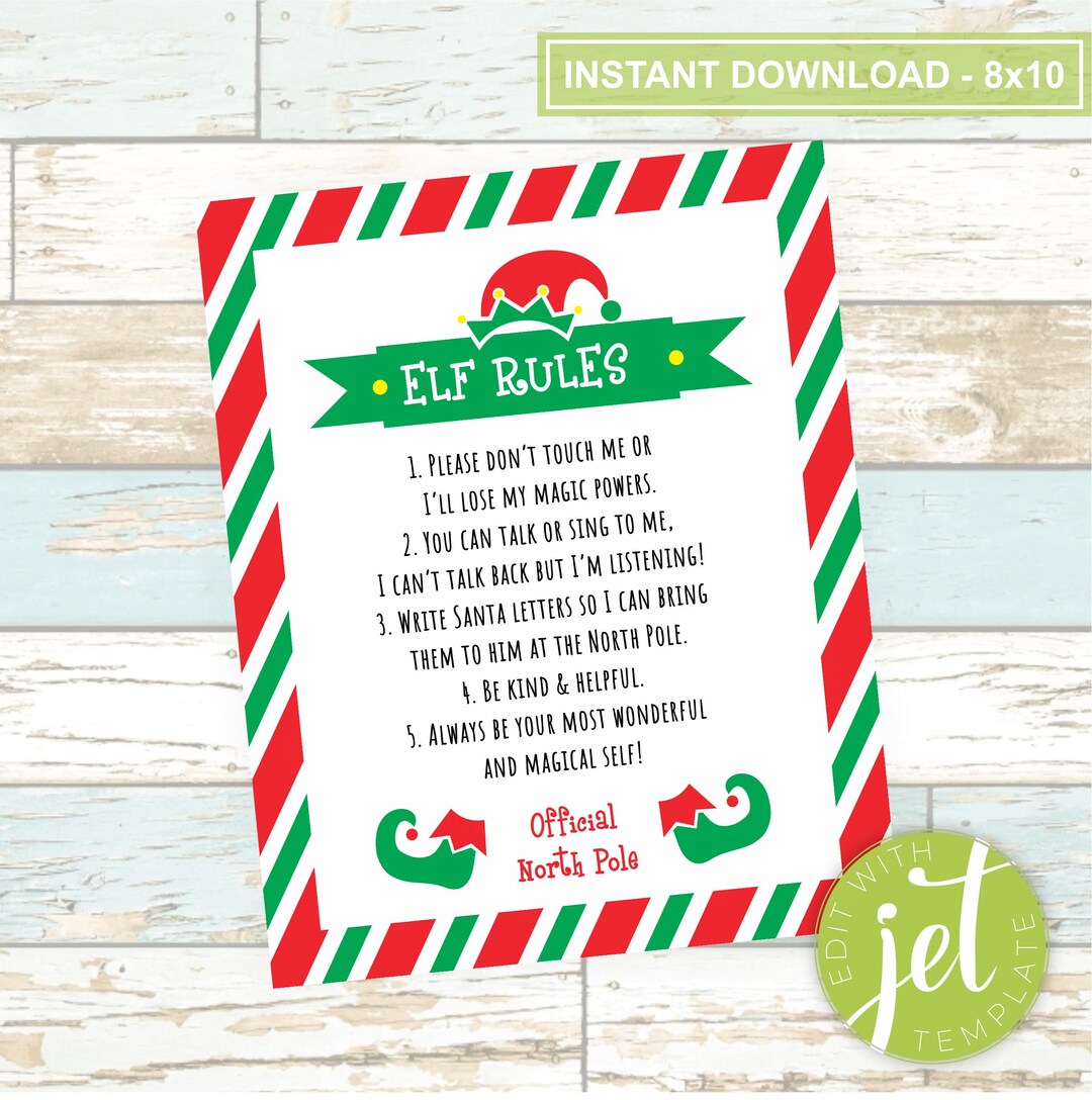 Elf Rules Printable-christmas Sign-elf Arrival Rules- Digital File ...