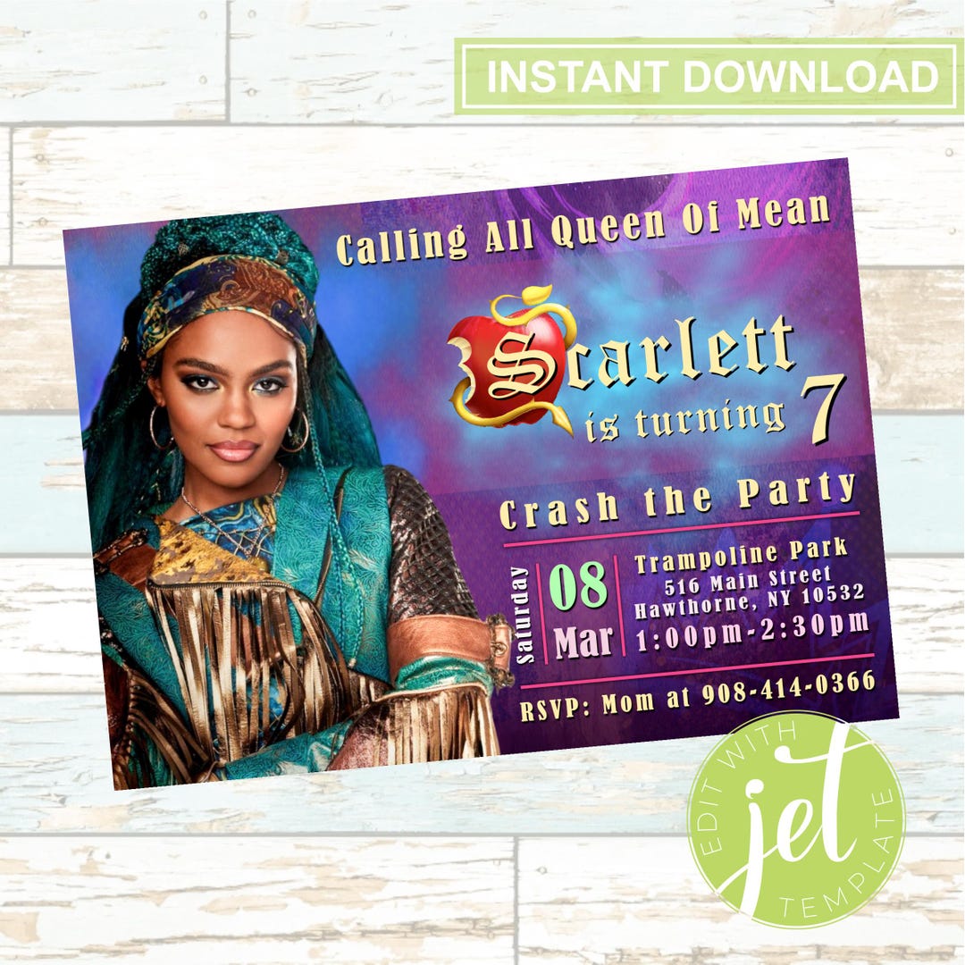 Descendants Uma Birthday Invitation - Party Printable - No Instant ...