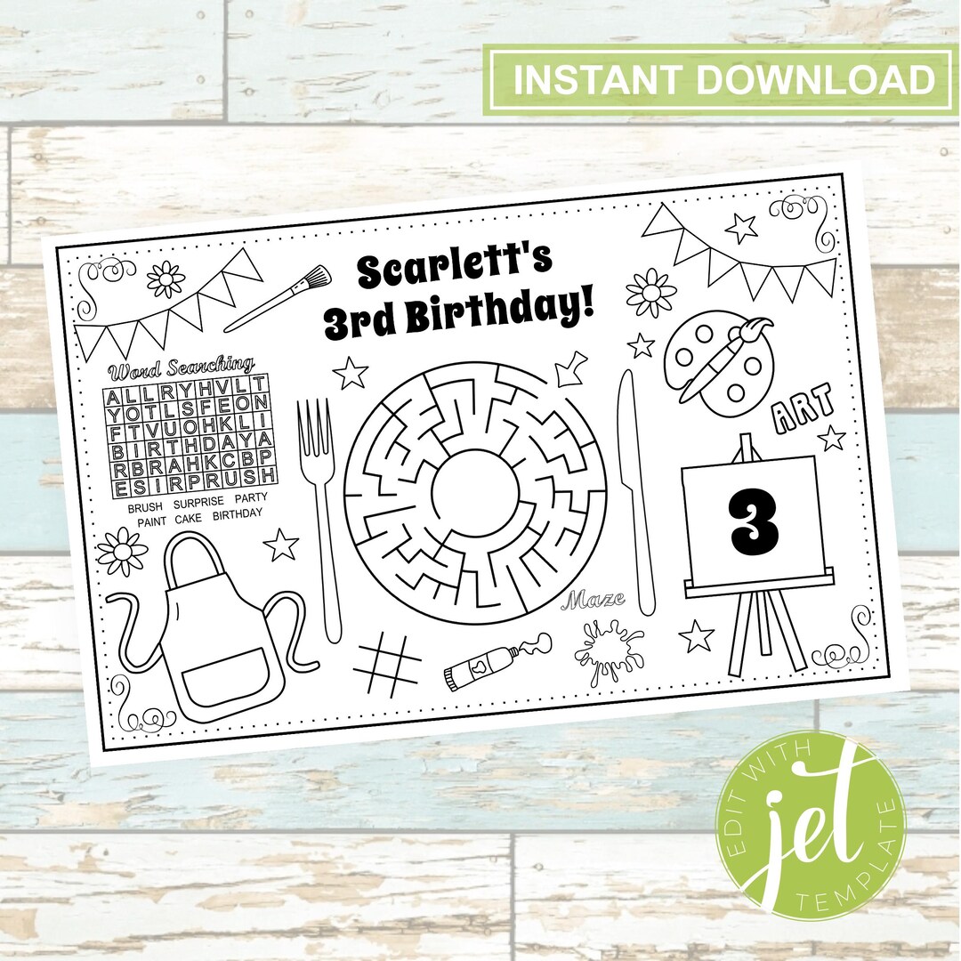 Editable Paint Party Placemat- Paint Customized Birthday- Art Birthday ...