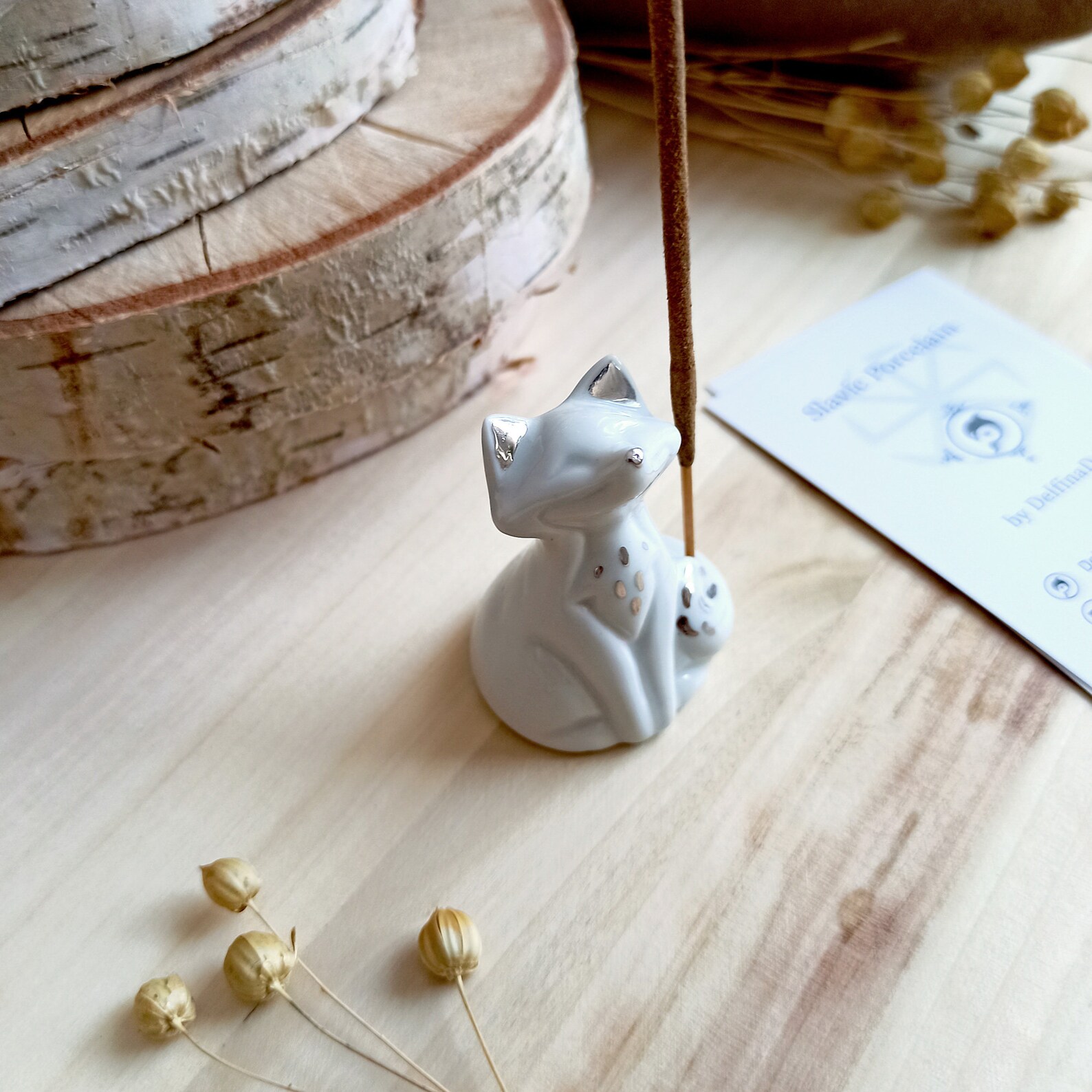 Fox Porcelain Figurine, Stand for Vertical Incense Sticks, Handmade ...
