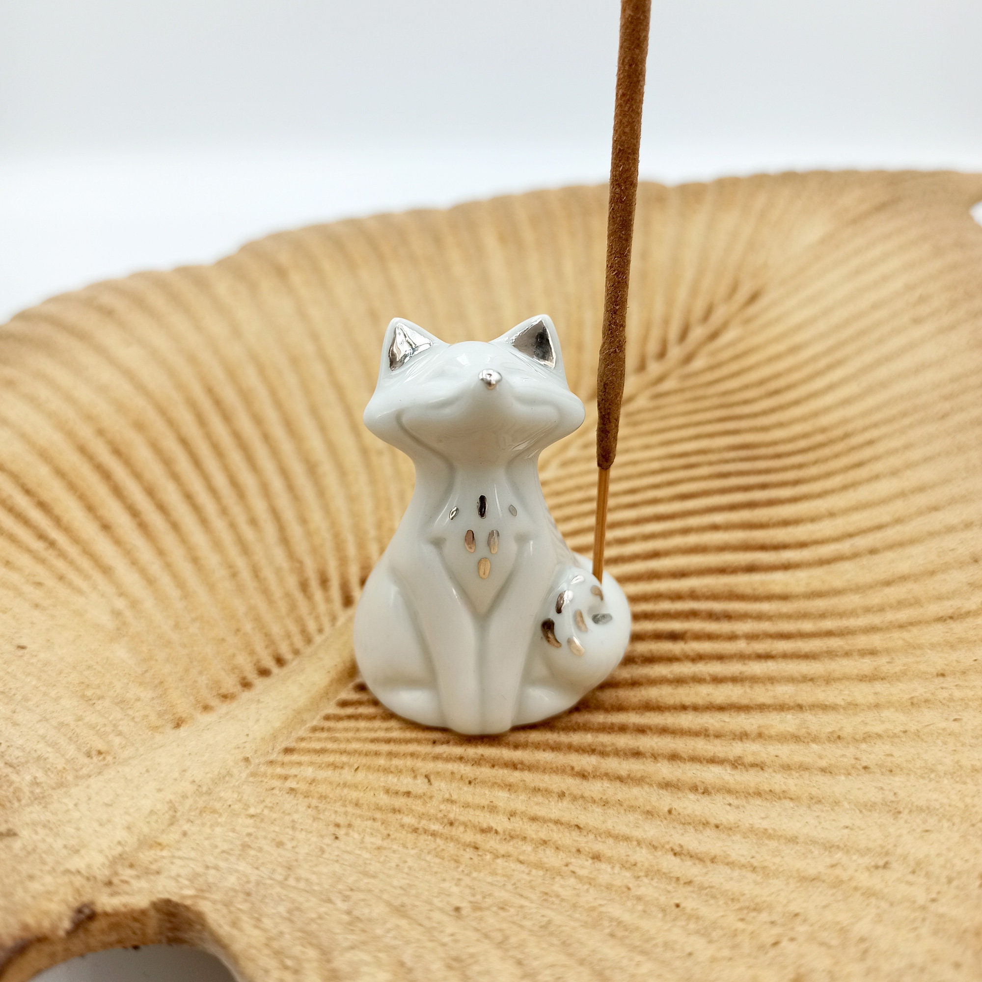 Fox Porcelain Figurine, Stand for Vertical Incense Sticks, Handmade ...