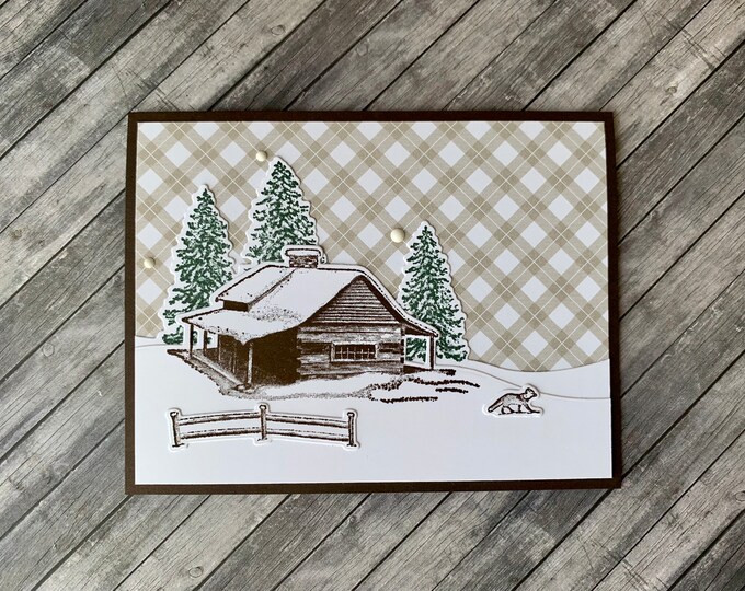 Winter Cabin Card - Etsy