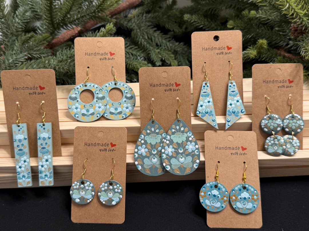 NEW! Hand Painted Hungarian Matyo Design Wooden Earrings - Etsy