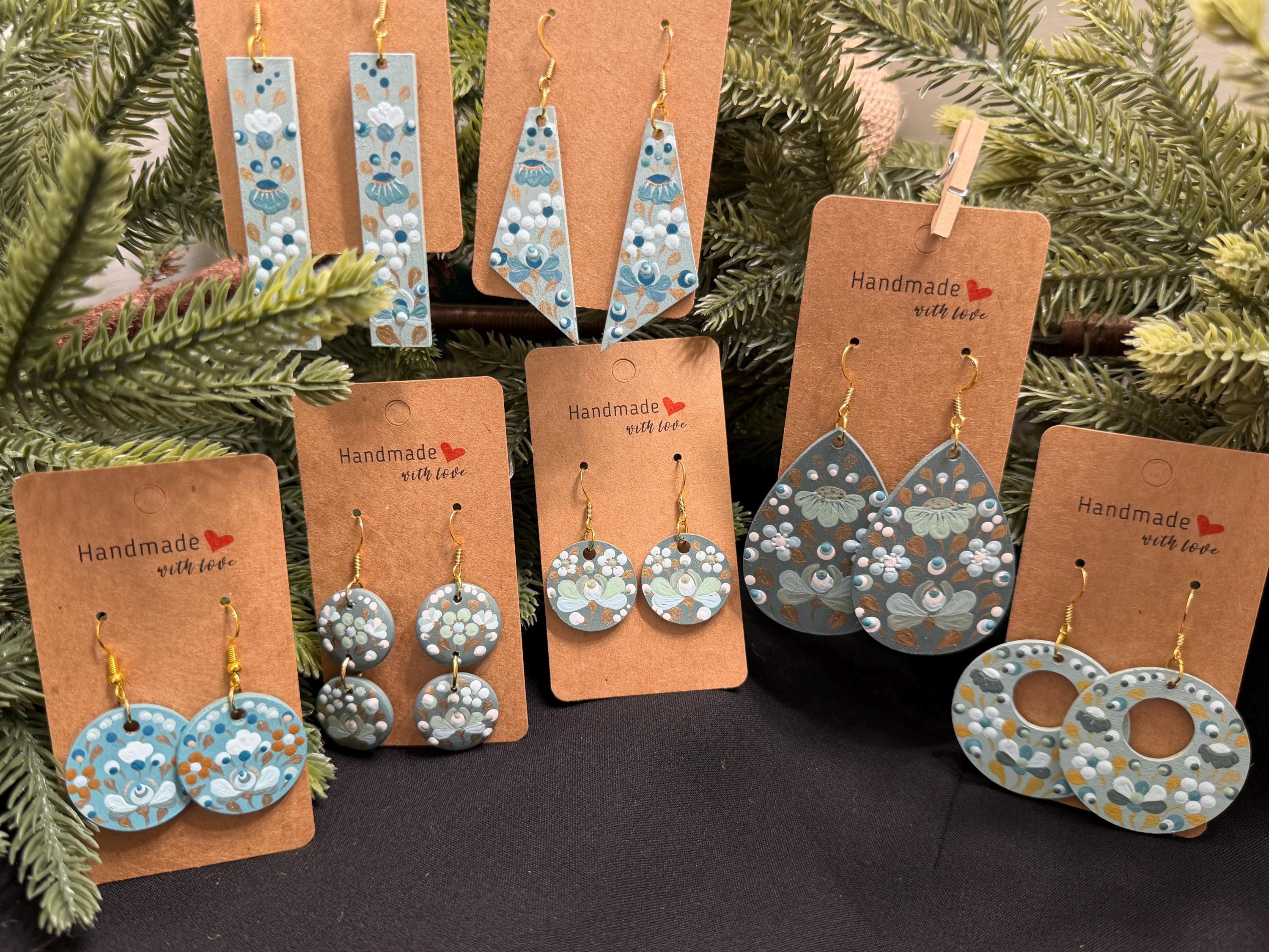 NEW! Hand Painted Hungarian Matyo Design Wooden Earrings - Etsy