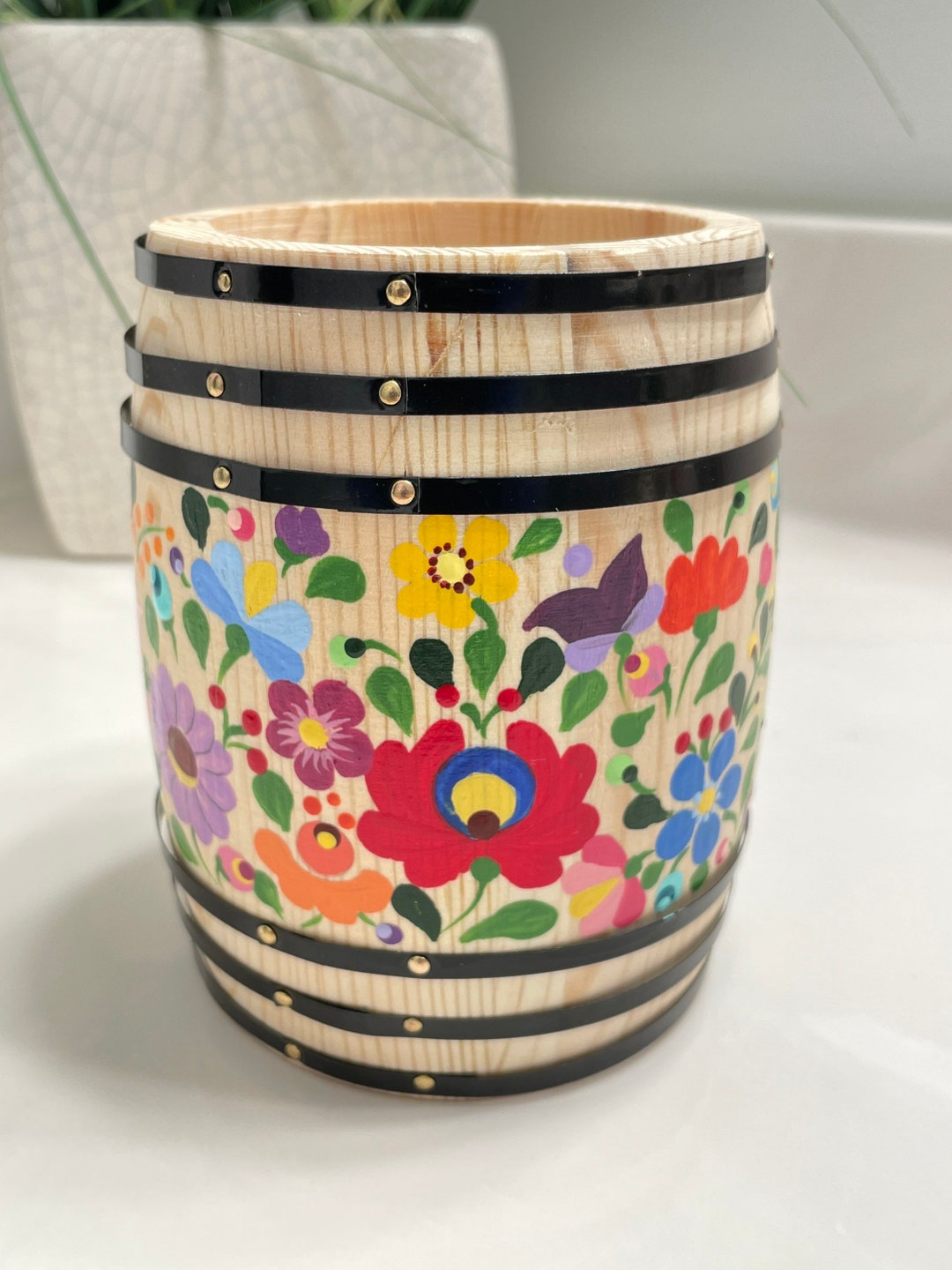Hand Painted Matyo Design Wooden Barrel - Etsy