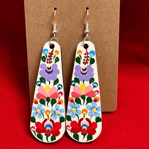 Hand Painted Hungarian Matyo Folk Art on Wood Earrings - Etsy