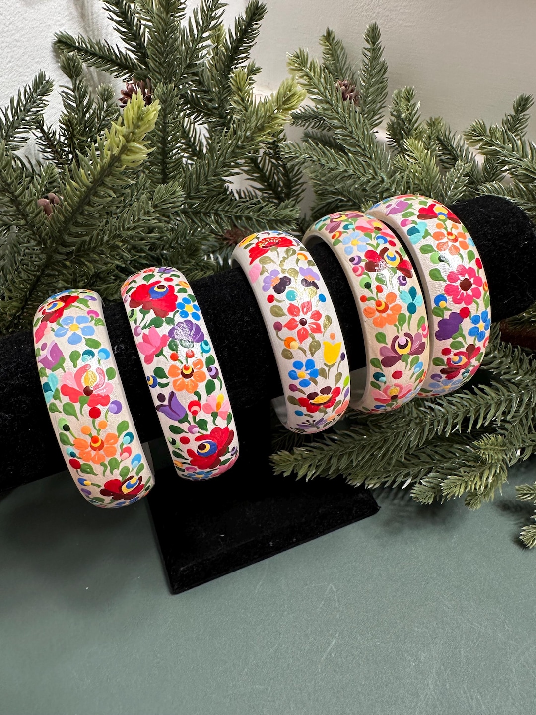 Hand Painted Folk Art Matyo Design Bangle Bracelets - Etsy