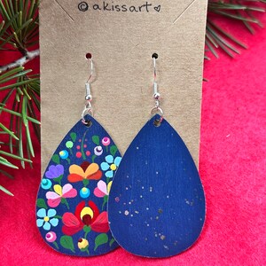 Hand Painted Hungarian Matyo Folk Art on Wood Earrings - Etsy