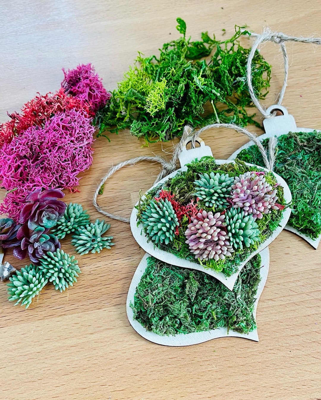 DIY Christmas Ornaments, Moss Christmas Ornaments, Wood Ornaments ...