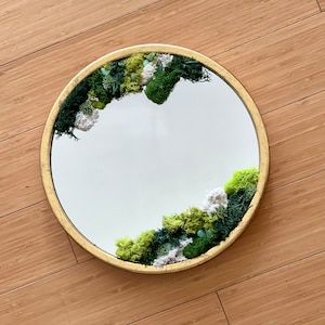 Mirror Moss Art, Moss Wall Mirror, Gold Round Mirror, Cottagecore ...