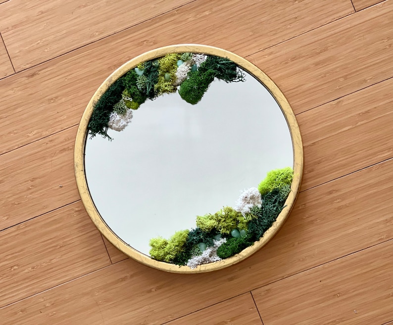 Mirror Moss Art Moss Wall Mirror Gold Round Mirror - Etsy