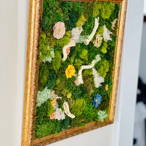 Moss Wall Art Frame, Vintage Gold Frame, Framed Moss Art, Paper Flower ...