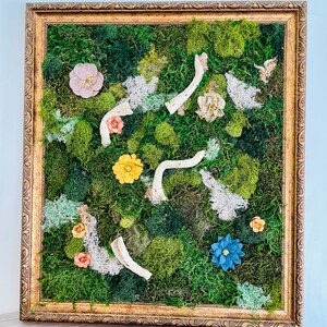 Moss Wall Art Frame, Vintage Gold Frame, Framed Moss Art, Paper Flower ...