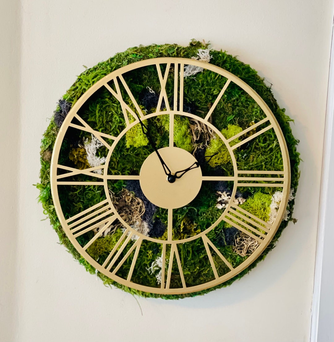 Moss Wall Art Clock, Moss Art, Wall Clock, Clock Decor, Gold Clock ...