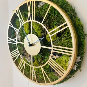 Moss Wall Art Clock, Moss Art, Wall Clock, Clock Decor, Gold Clock ...