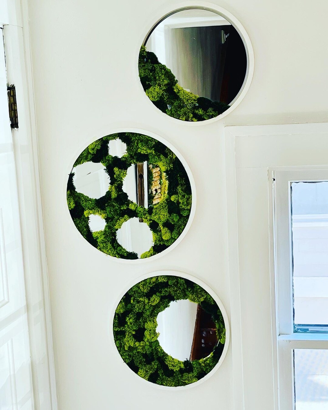 Mirror Moss Art, Moss Wall Mirror, Round Wood Mirror, Cottagecore ...