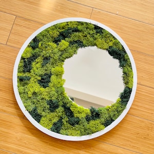 Mirror Moss Art, Moss Wall Mirror, Round Wood Mirror, Cottagecore ...