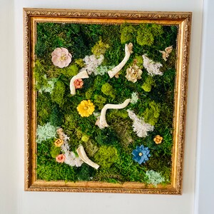Moss Wall Art Frame, Vintage Gold Frame, Framed Moss Art, Paper Flower ...