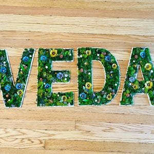 Moss Art Letters – Wood Monogram With Wild Flower Accents for Home or ...