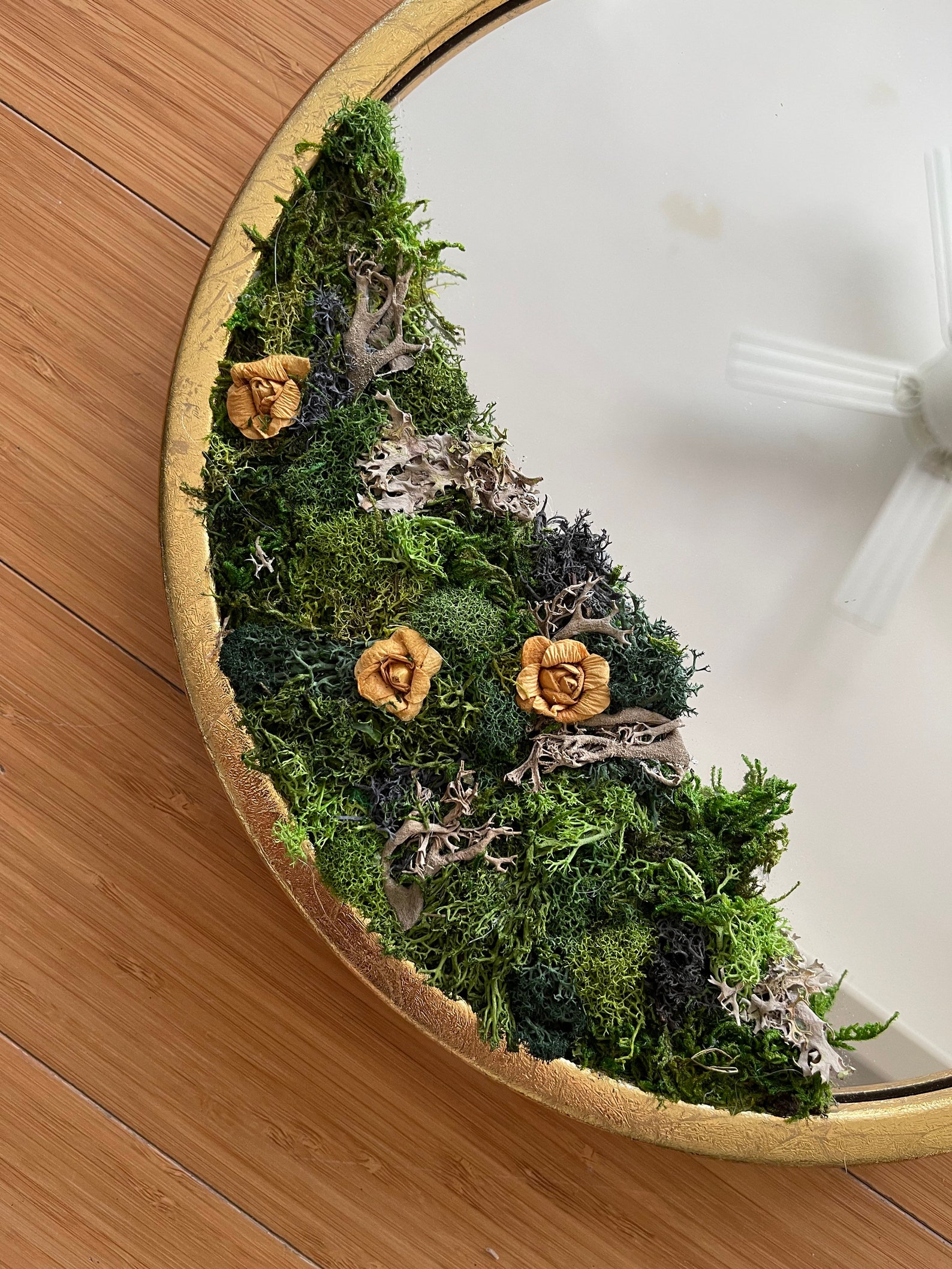 Mirror Moss Art Moss Wall Mirror Gold Round Mirror - Etsy