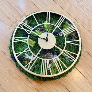 Moss Wall Art Clock, Moss Art, Wall Clock, Clock Decor, Gold Clock ...