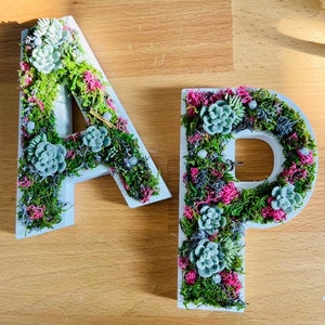 Moss Art Letter – Wood Monogram With Succulent and Preserved Moss Wall ...