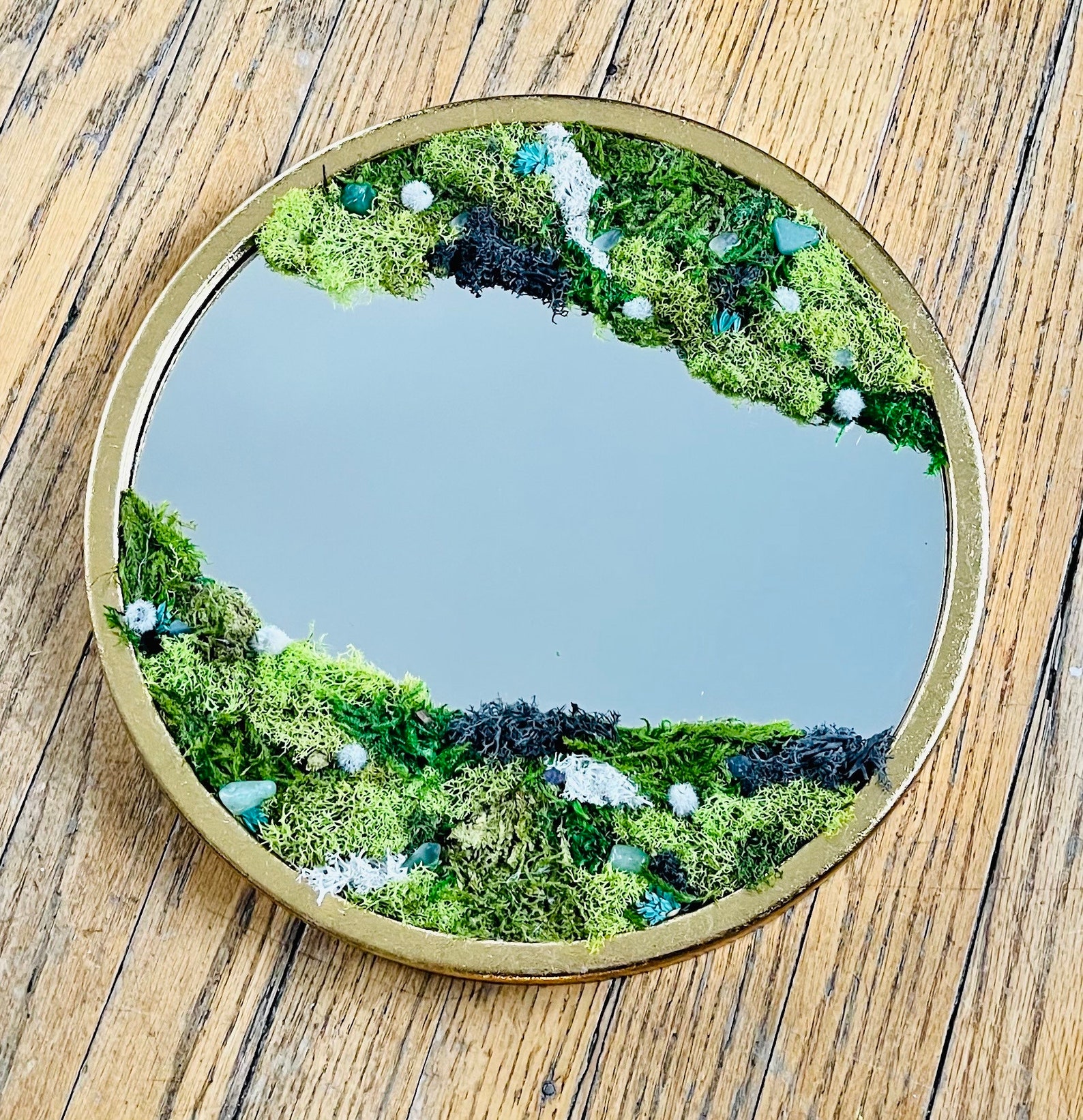 Gold Round Moss Mirror – Wall Art With Preserved Moss for Home or ...