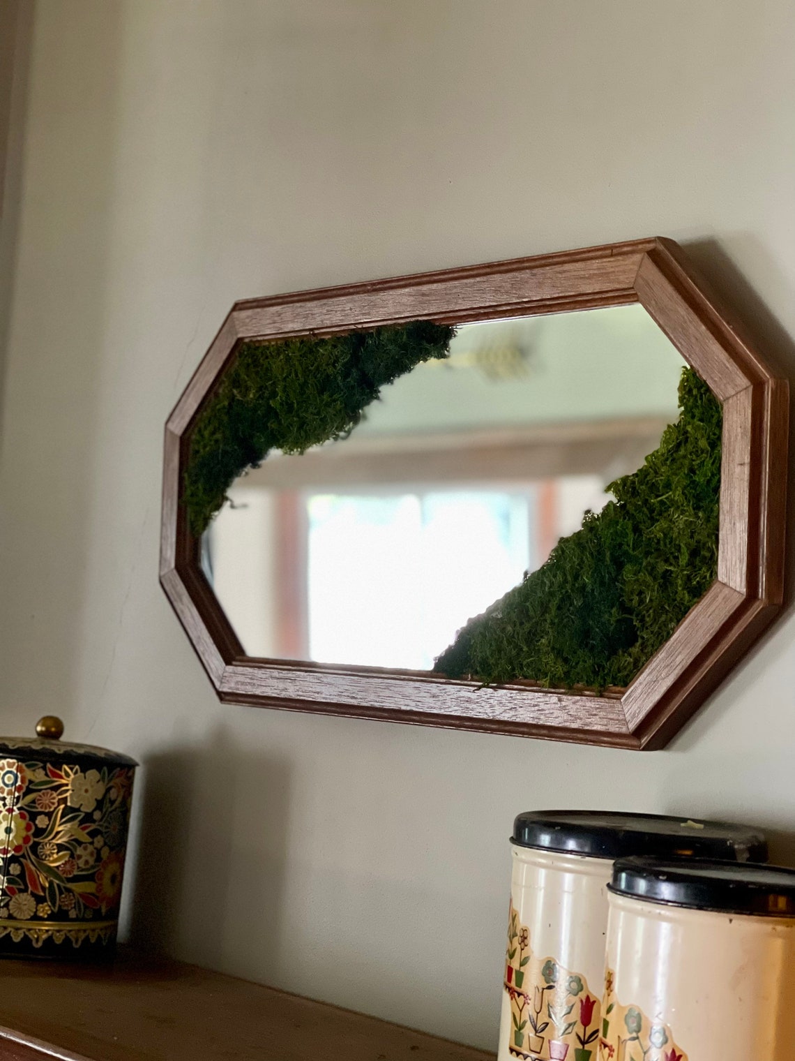 Mirror Moss Art Moss Wall Mirror Vintage Hexagon Mirror - Etsy
