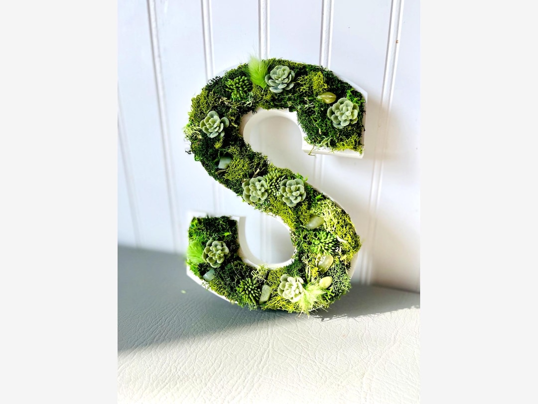 Moss Art Letter – Wood Monogram With Succulent and Preserved Moss Wall ...