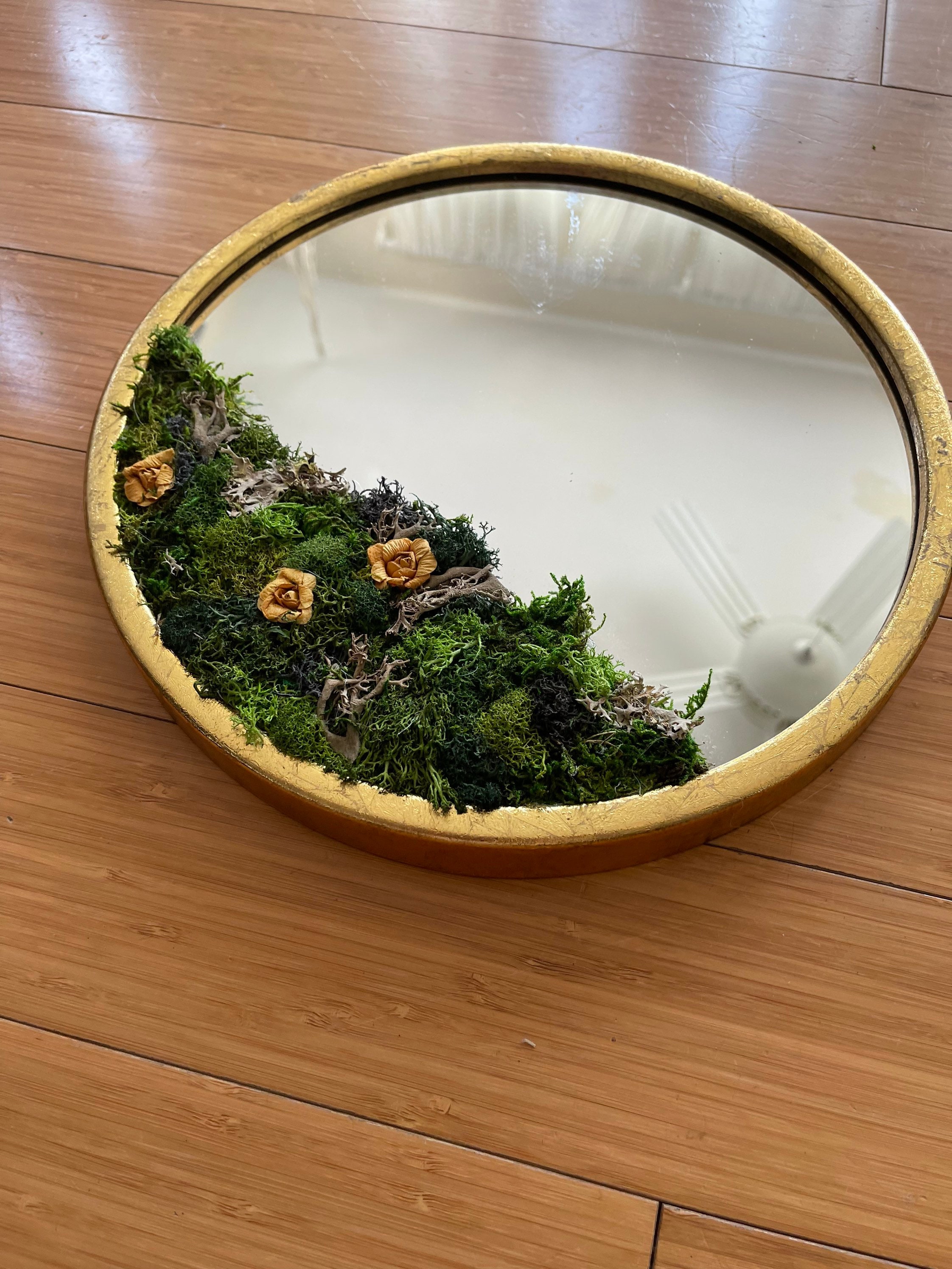 Gold Round Moss Mirror – Wall Art With Preserved Moss for Home or ...