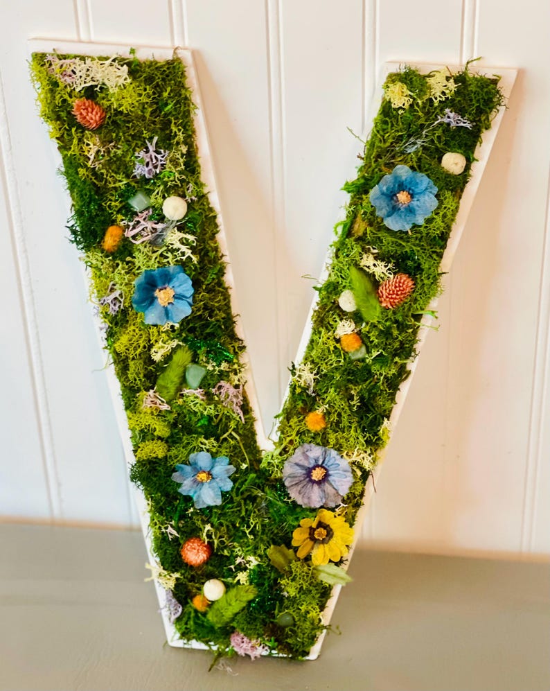 Moss Art Letters – Wood Monogram With Wild Flower Accents for Home or ...