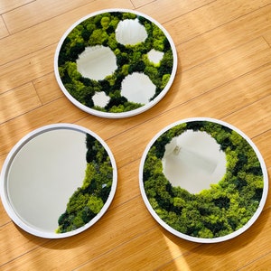 Mirror Moss Art, Moss Wall Mirror, Round Wood Mirror, Cottagecore ...