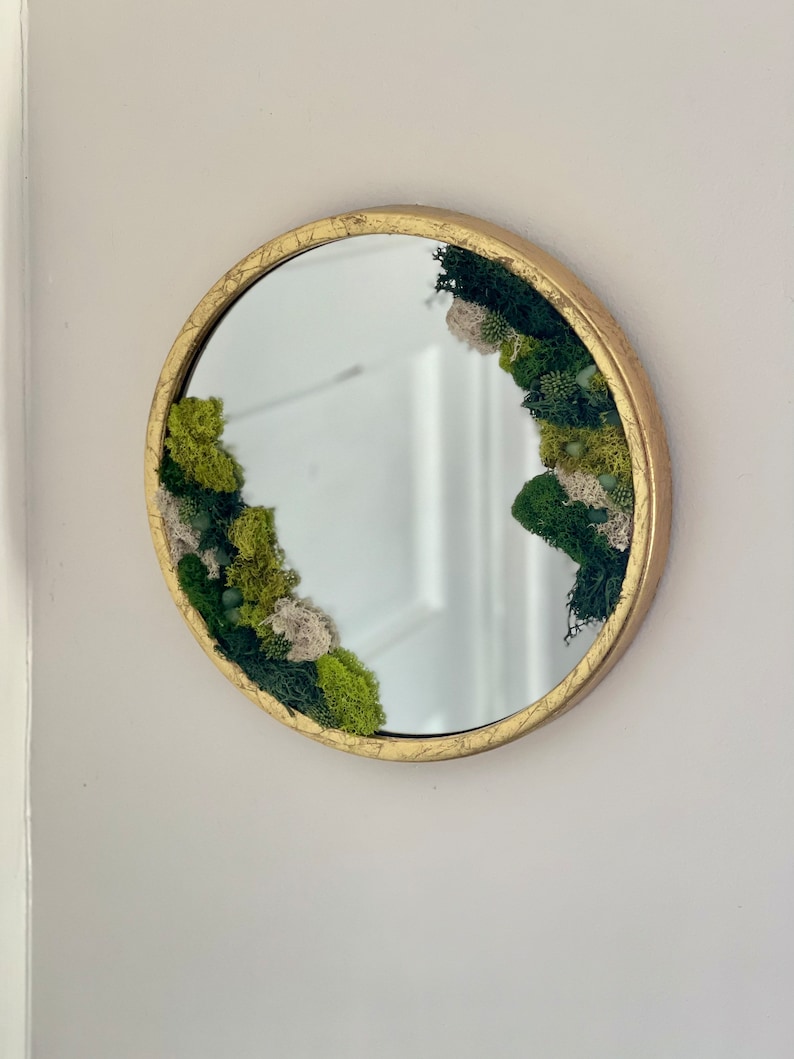 Mirror Moss Art Moss Wall Mirror Gold Round Mirror - Etsy