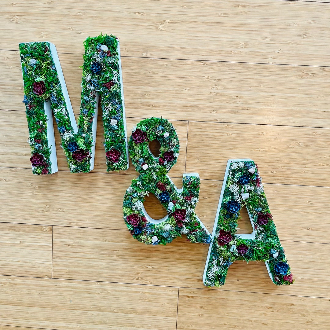 Moss Art Letters, Set of Three Letters, Monogram Wedding Decor, Wedding ...