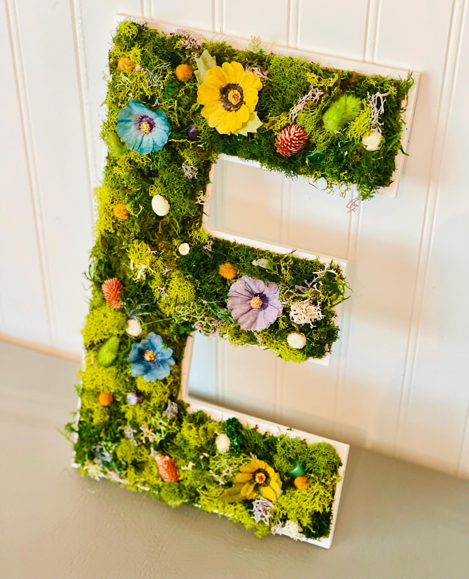 Moss Art Letters – Wood Monogram With Wild Flower Accents for Home or ...