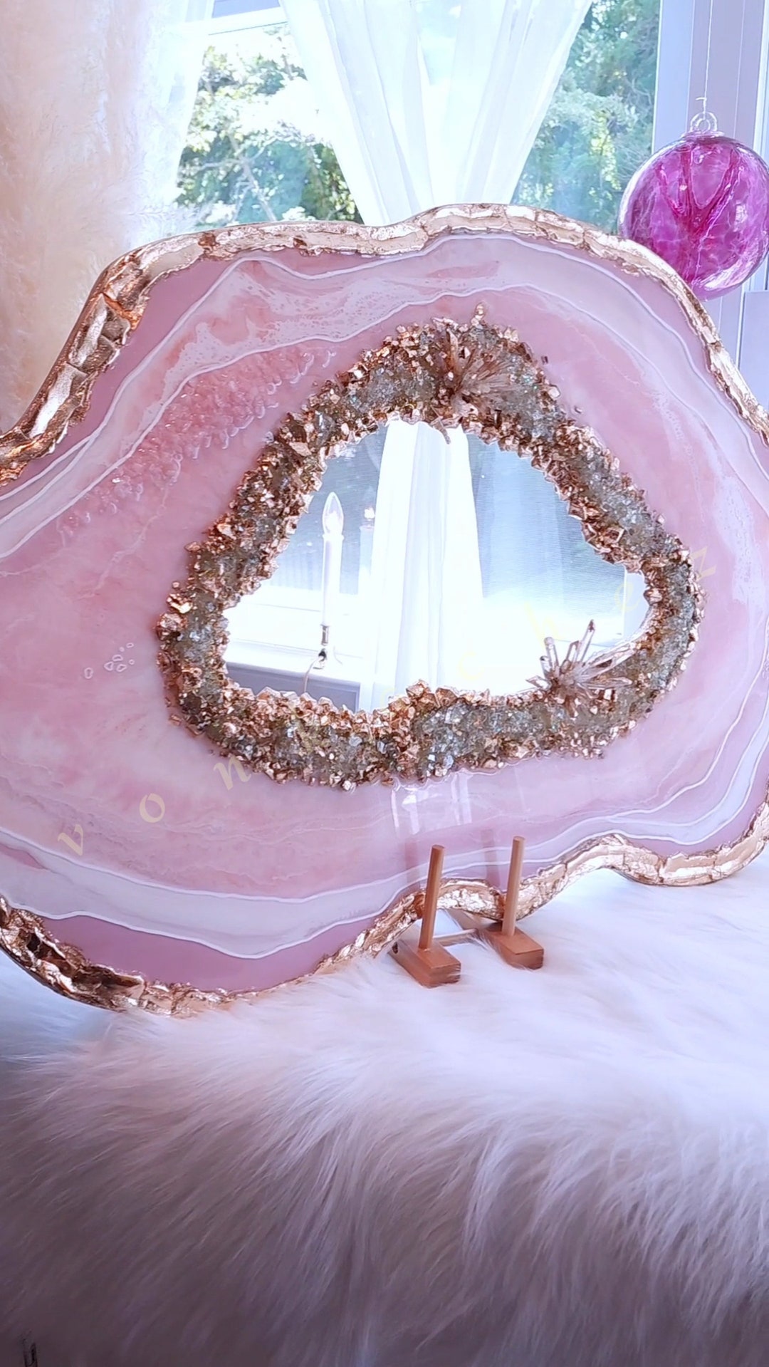 Big Pink Geode Wall Art With Quartz Crystals - Etsy