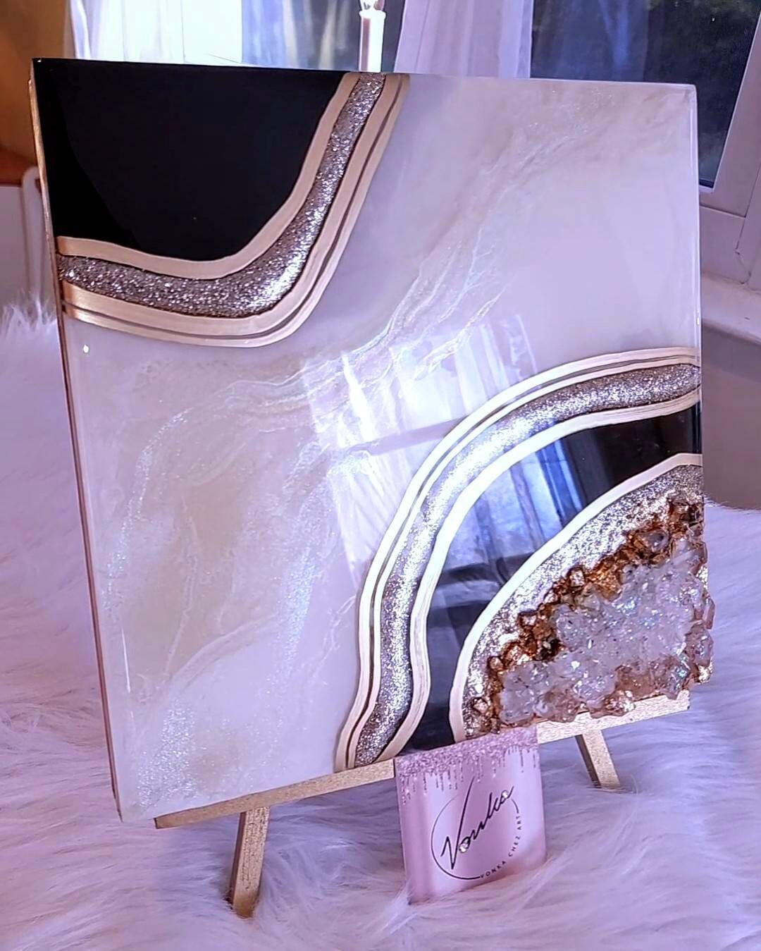 Black White Gold Geode Resin Art - Etsy