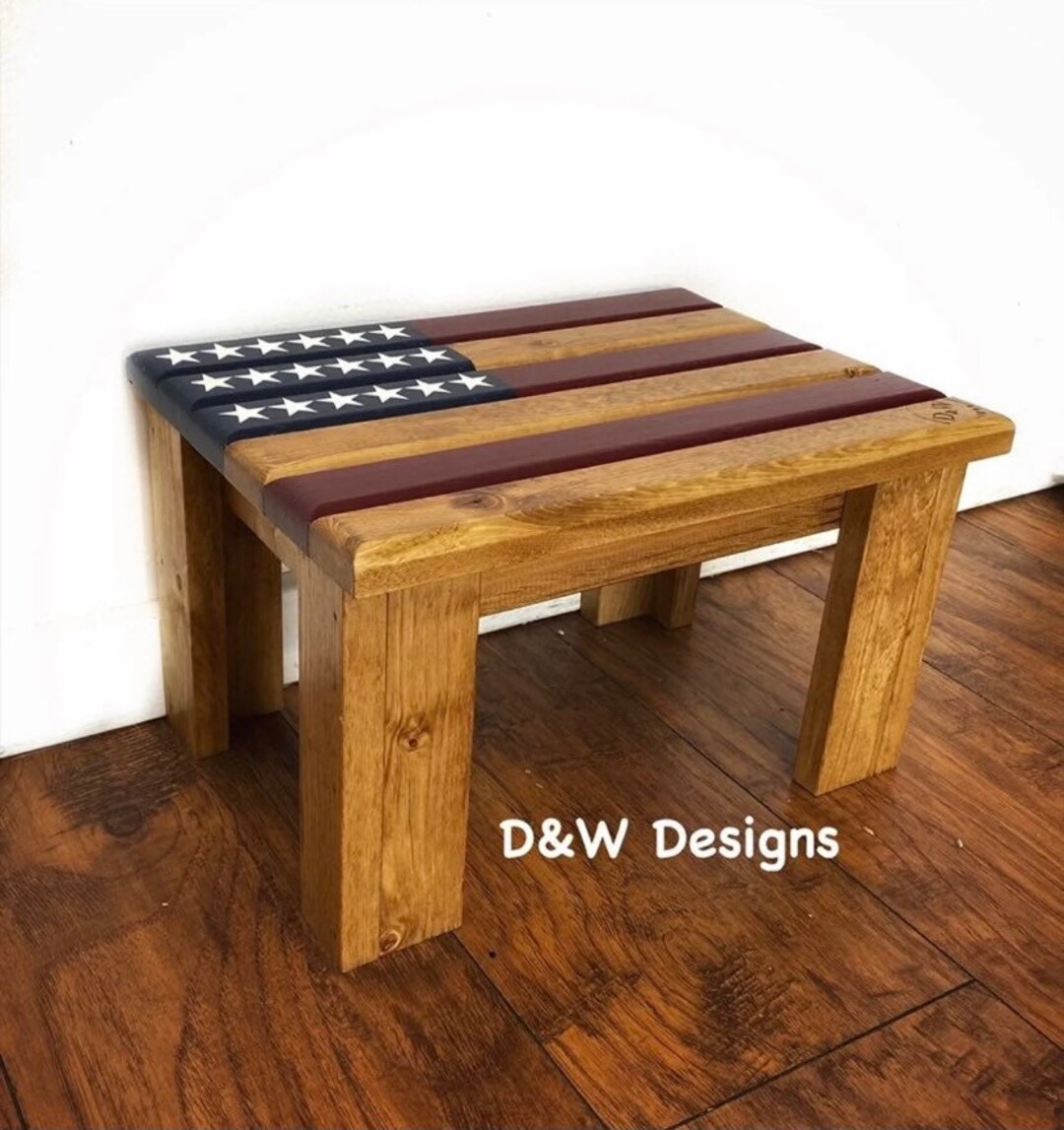 Farmhouse Style Rustic Wooden Step Stool Plant Stand American Flag - Etsy