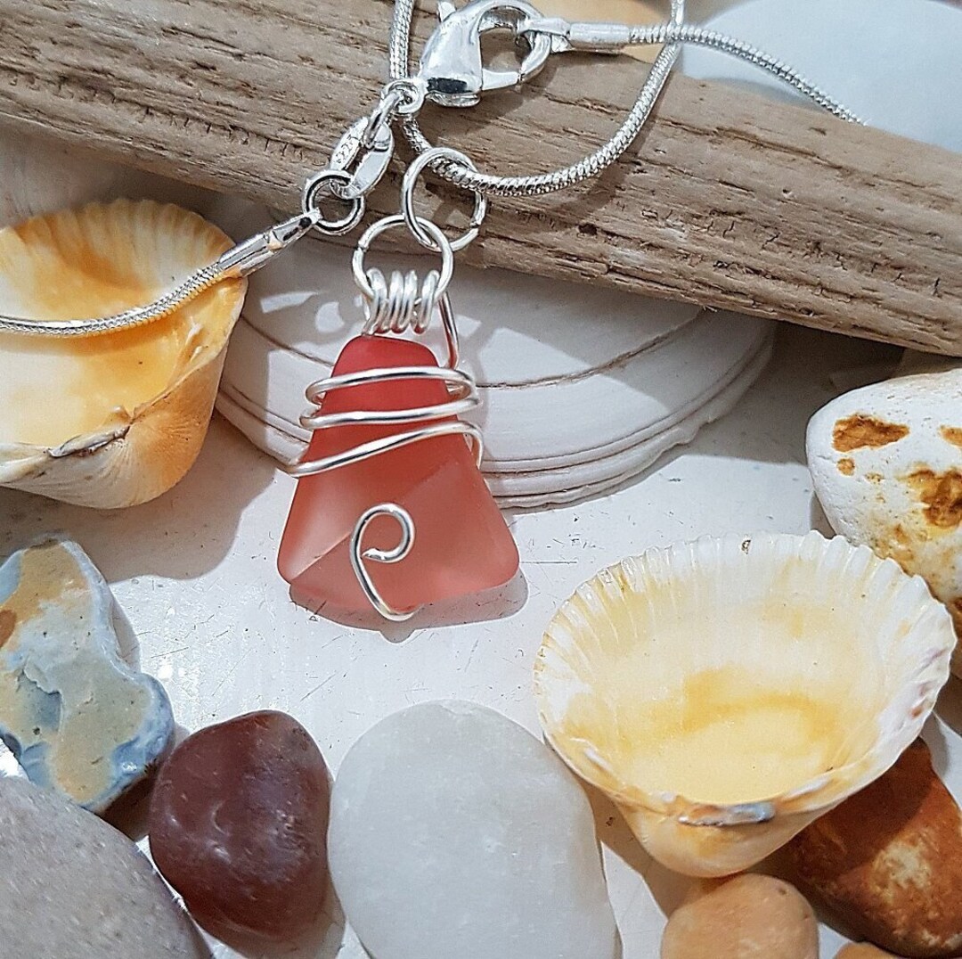 Suffolk Sea Glass Necklace: Pink Wire Wrapped Handmade Jewelry. - Etsy