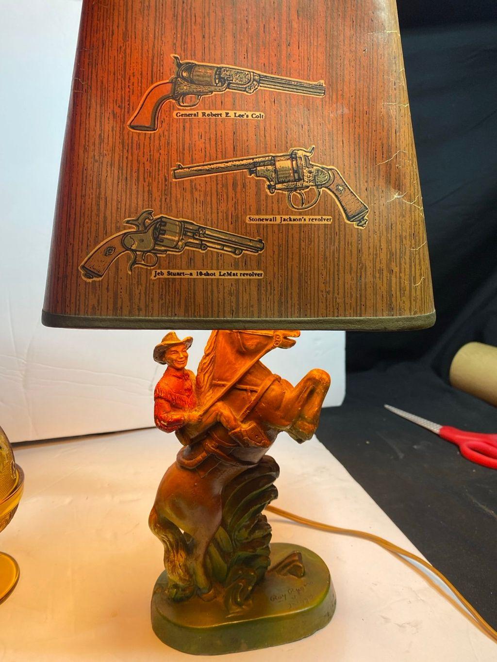 Roy Rogers & Trigger Chalkware Lamp W/ Colt Shade, PLASTO, Fully ...