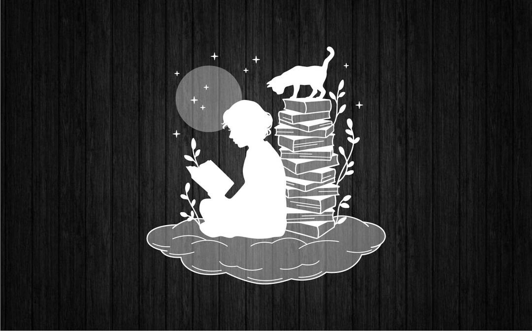 Girl Reading on Clouds SVG PNG for Cricut and Silhouette, Woman Reading ...