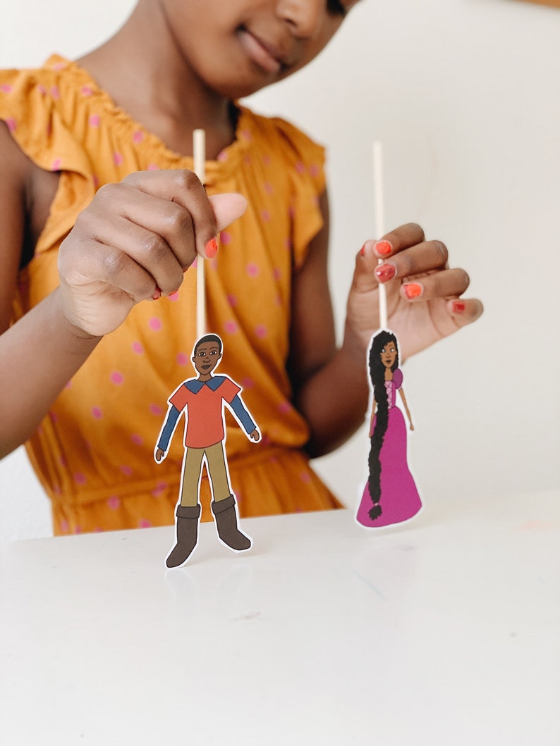 Rapunzel Fairy Tale Story Printable Paper Puppet Theater Set African ...