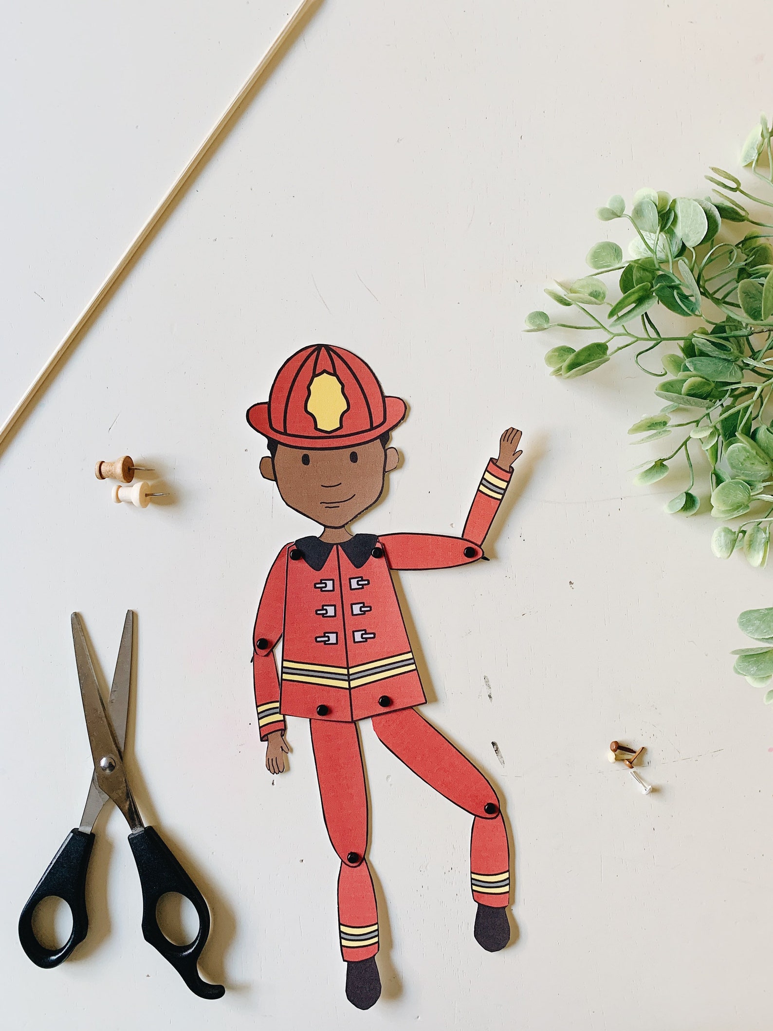 Articulated Firefighter Paper Doll/puppet African American Boy ...