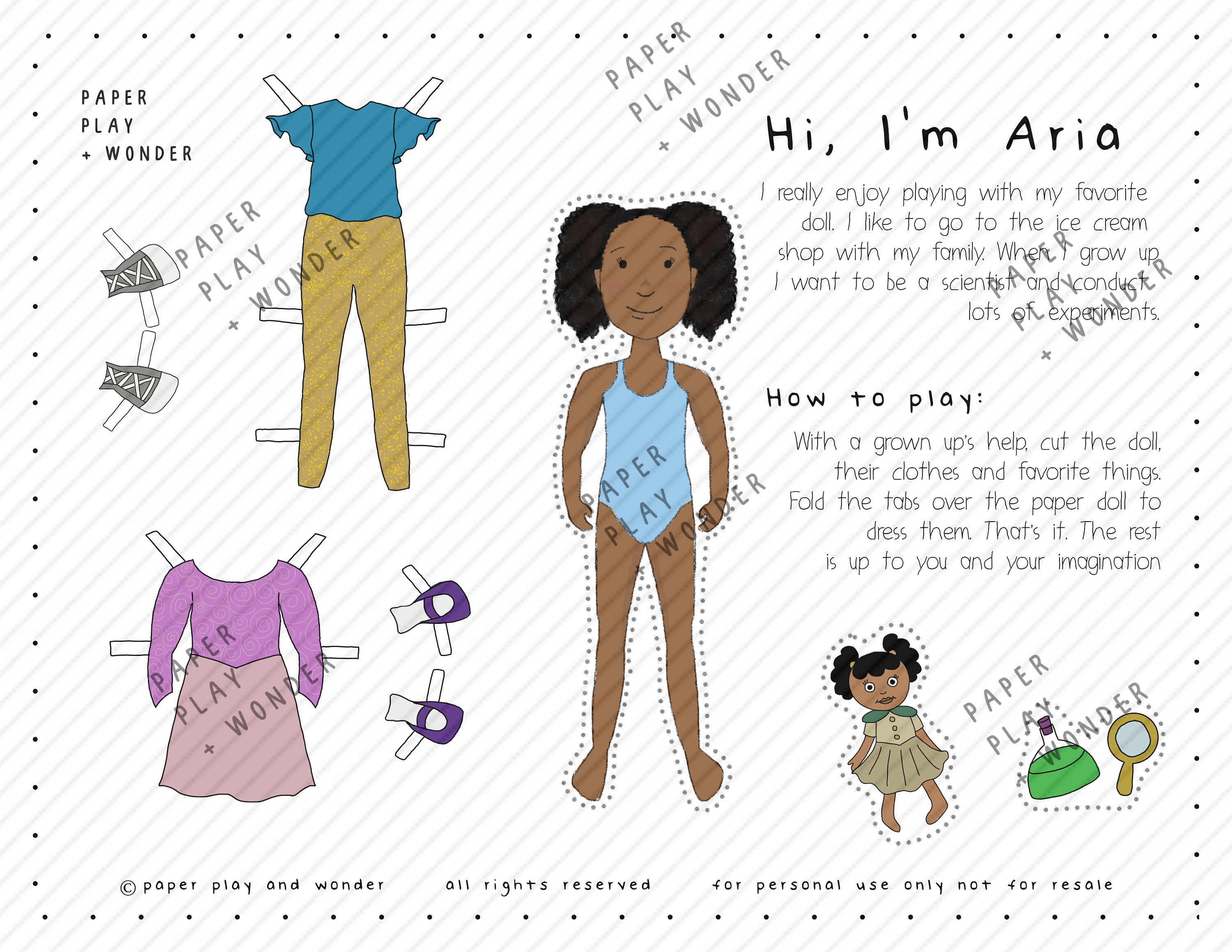 African American Girl Paper Doll Printable Digital Download Aria - Etsy